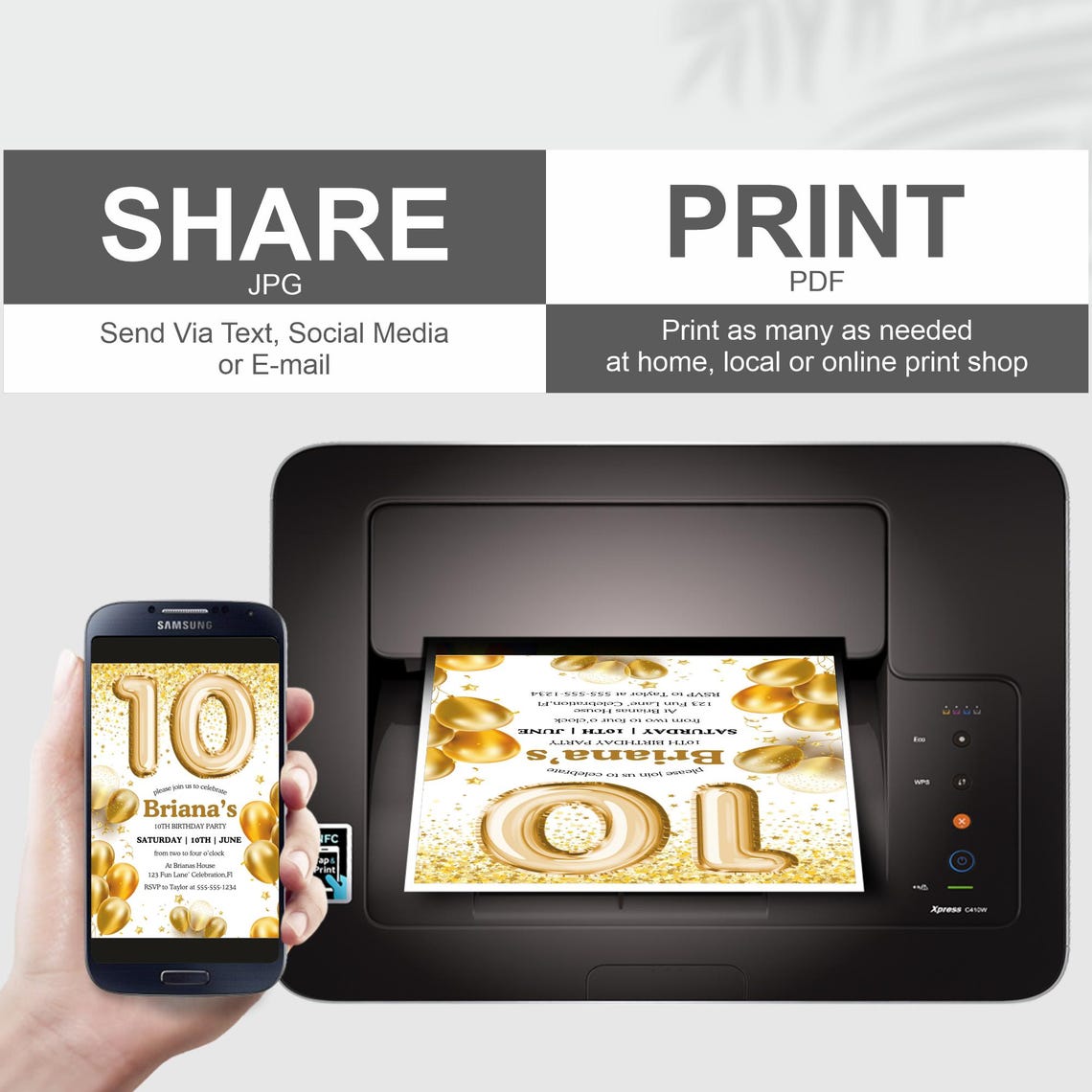 10th Birthday Golden Invitation Girl Gold Glitter Birthday Invite Boy ...