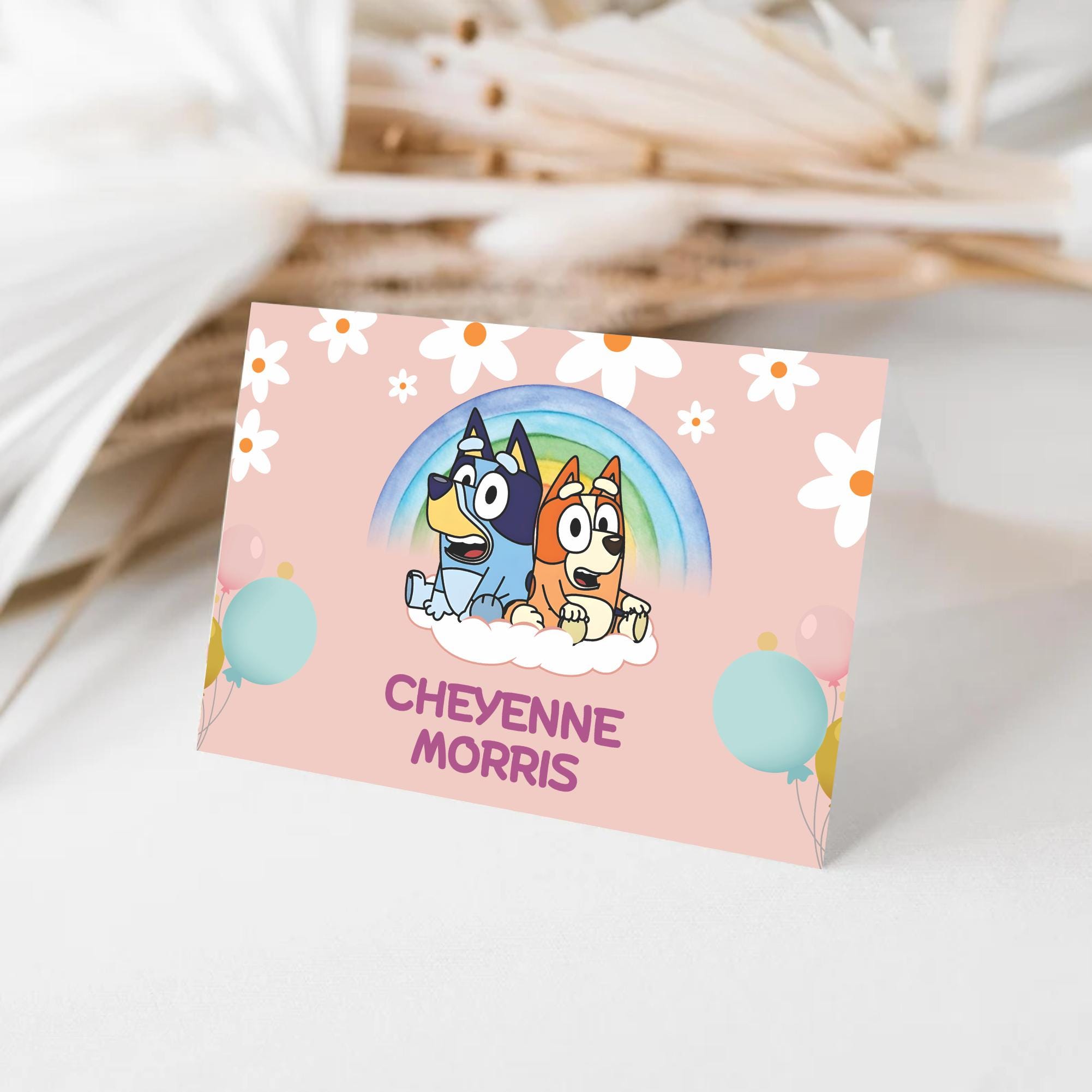 Place Card Bluey Party Favor Labels Girls Blue Dog Birthday Bluey Girl ...