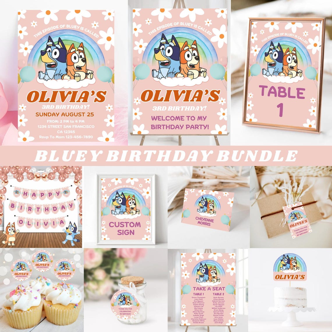Bluey Girl Party Signs Bluey Birthday Sign Girl Blue Dog Birthday Party ...