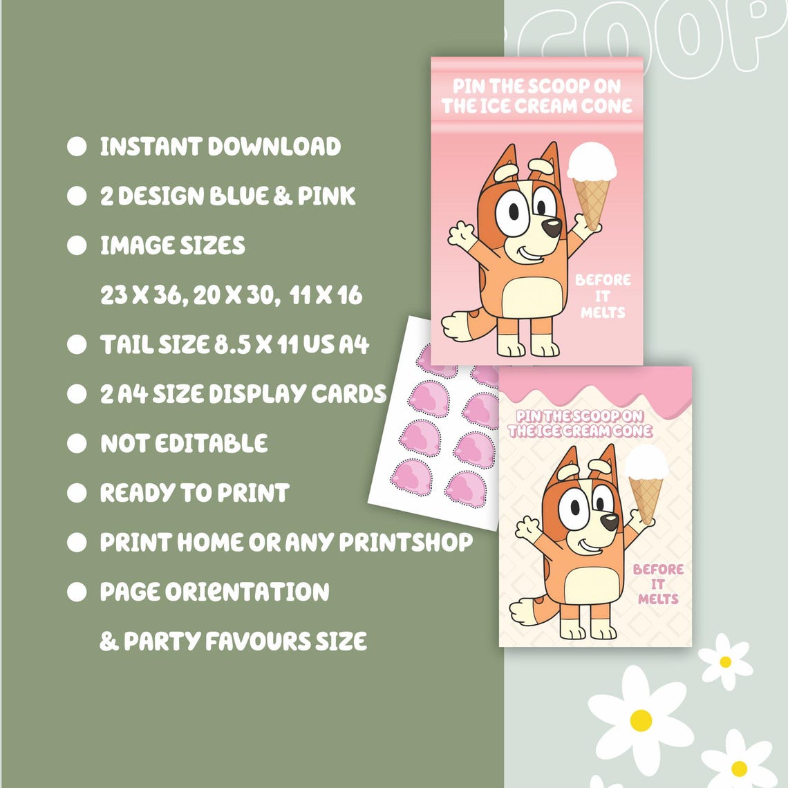 Bluey Pin the Tail Bingo Pin the Icecreme bluey Thema Partyspiel ...