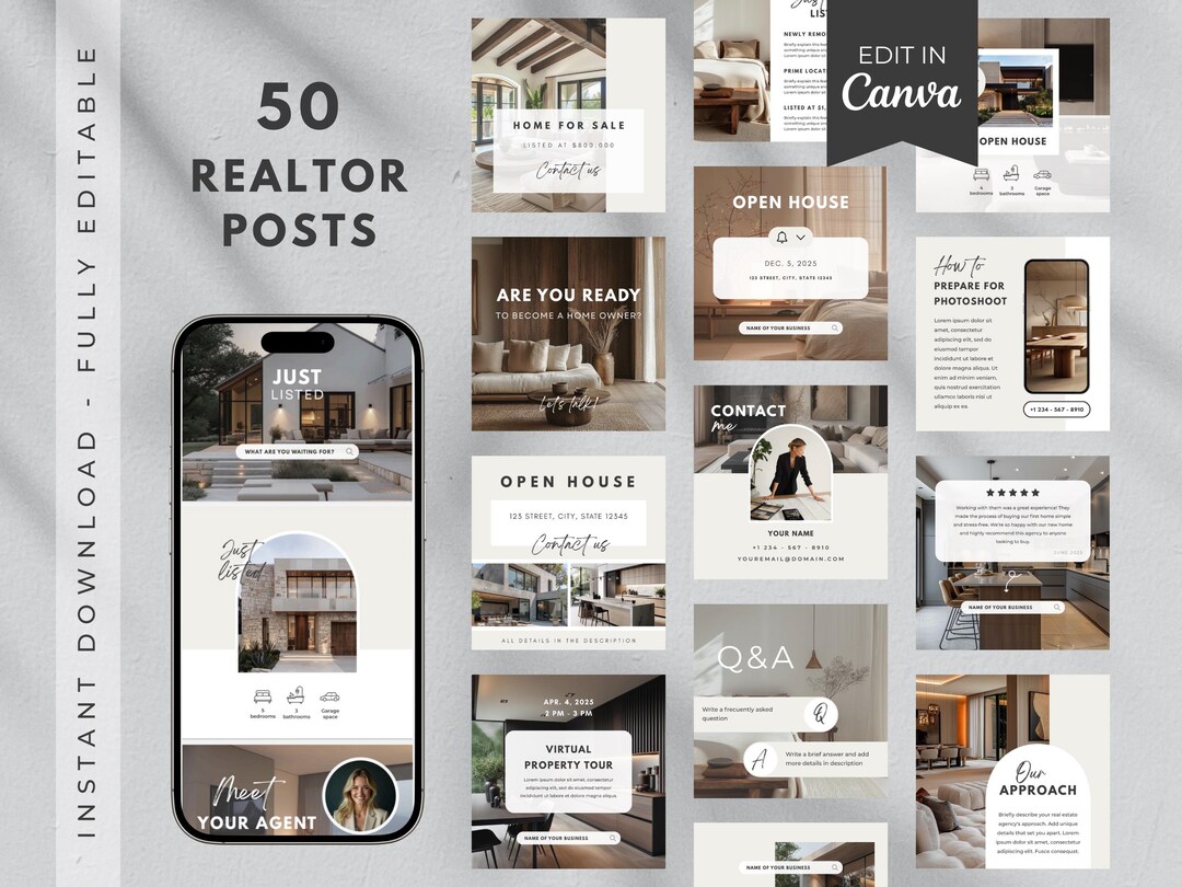 Realtor Instagram Posts Template: Real Estate Social Media (canva ...