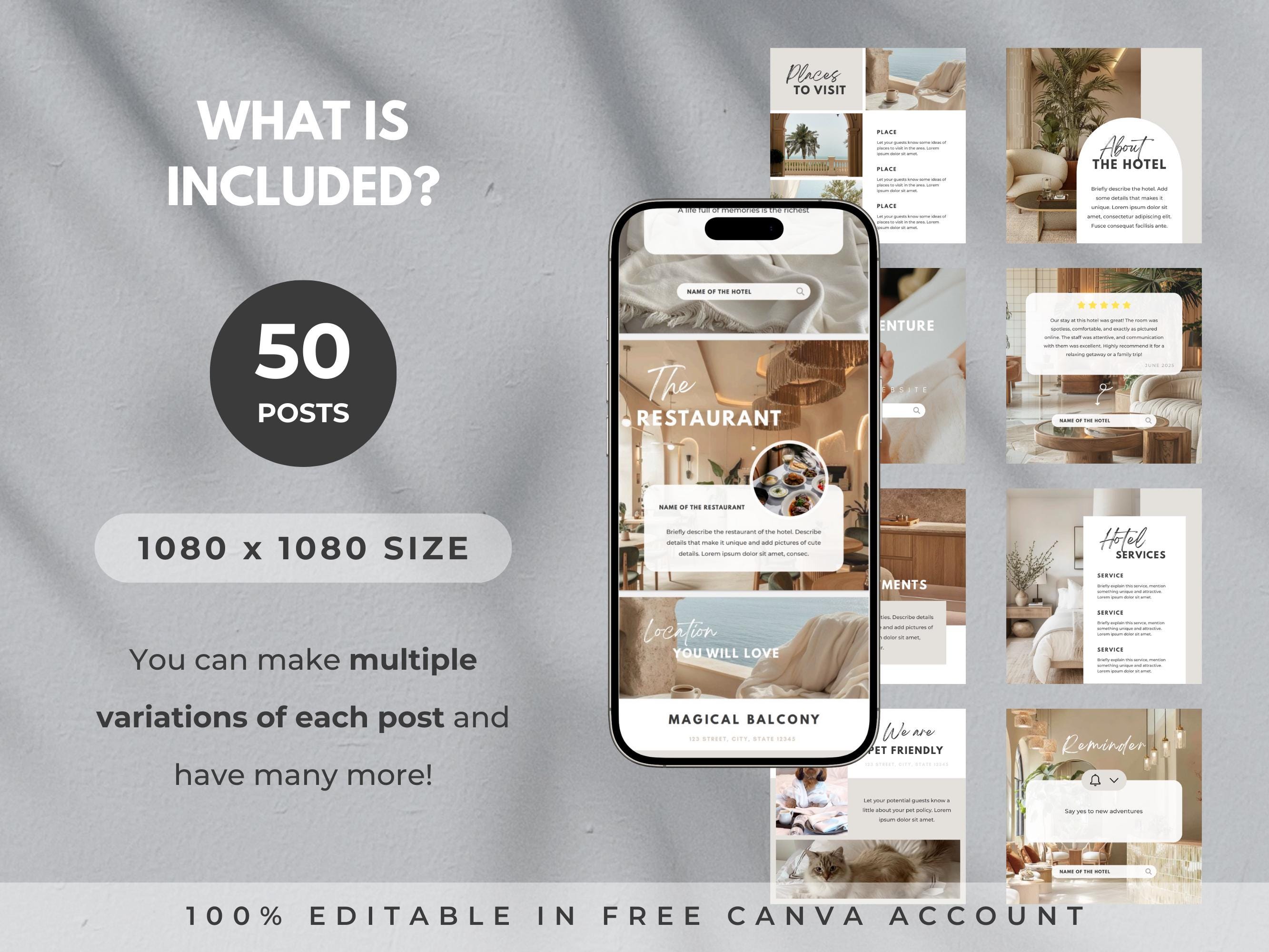 Hotel Instagram Post Template: Hospitality Social Media Bundle (canva ...