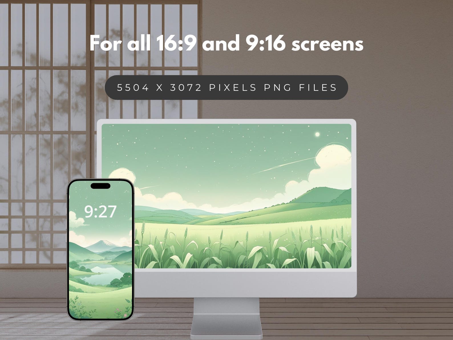 Matcha Green Landscape Desktop Wallpaper: Studio Ghibli Inspired ...