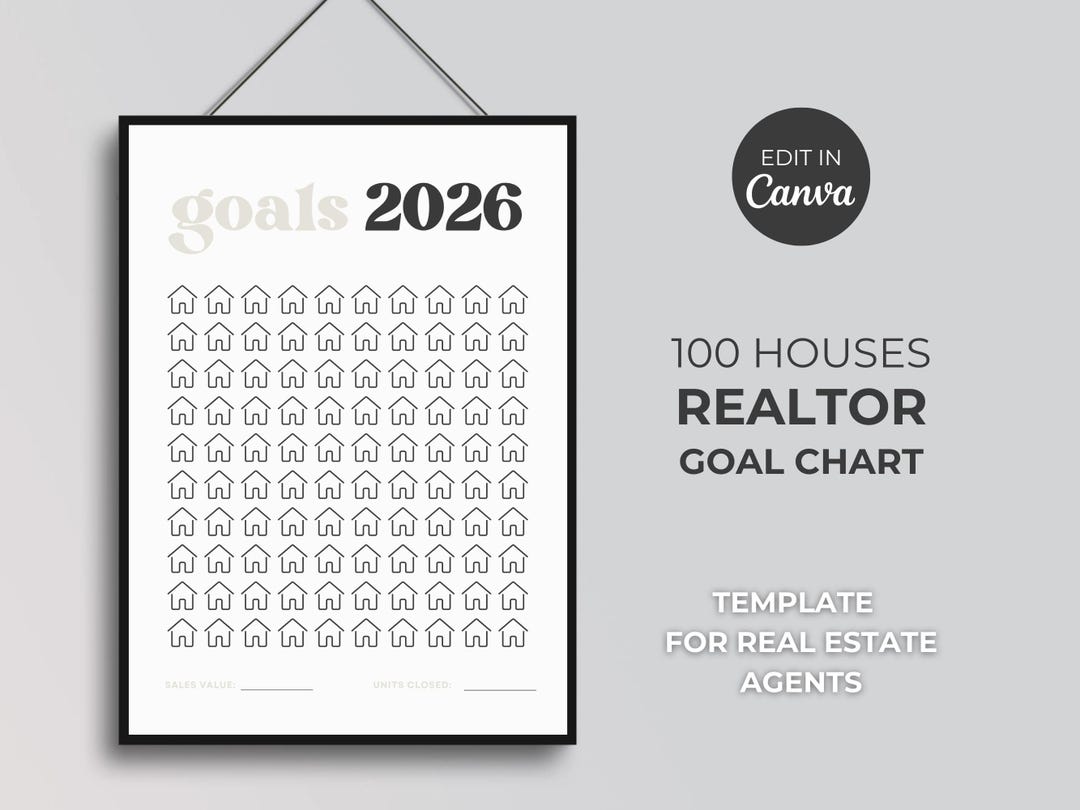 Realtor Goal Chart: 100 Houses, Printable Real Estate Sales Tracker ...