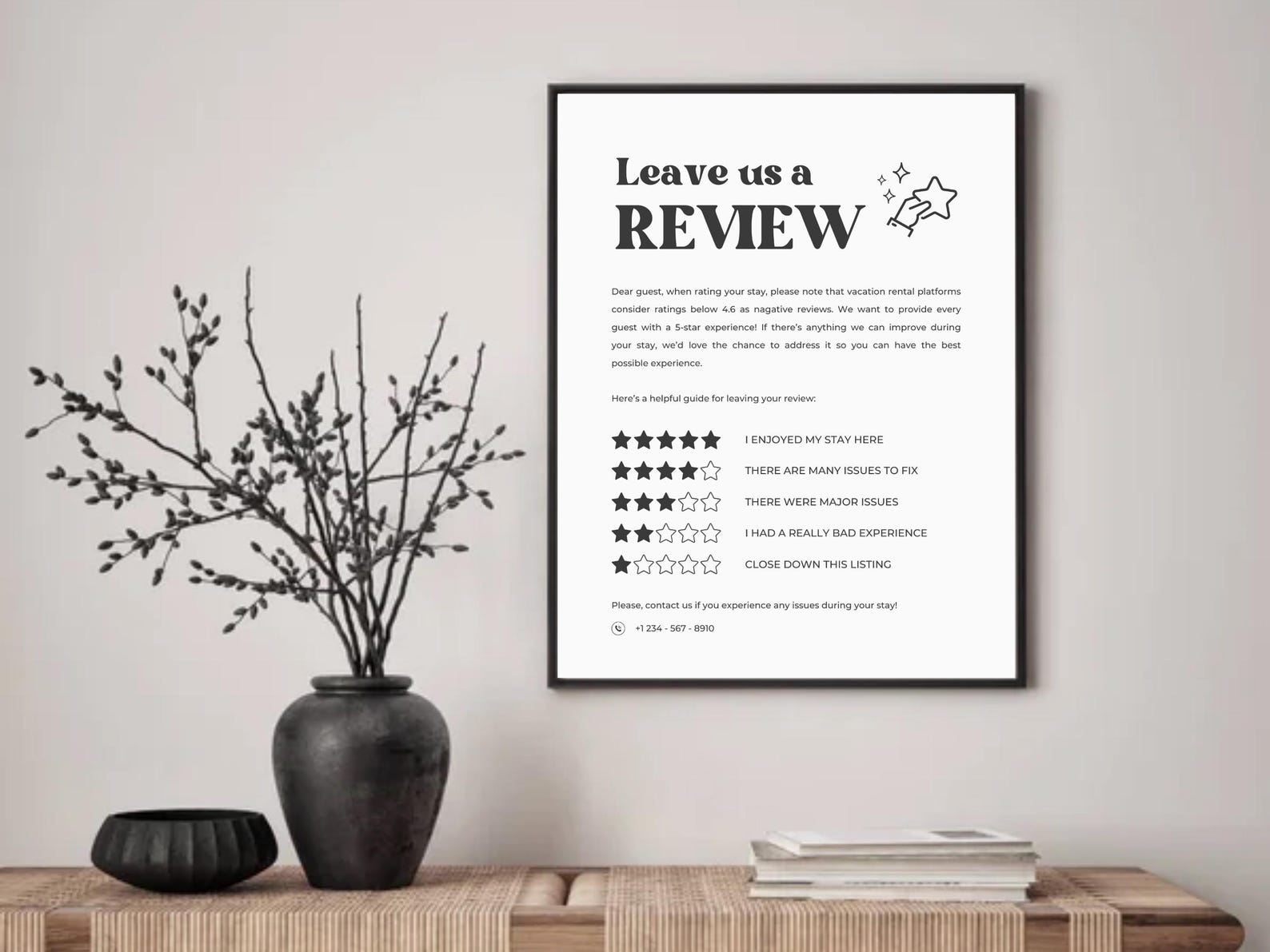Airbnb 5-star Rating Sign: Vacation Rental Review Guide (editable Canva ...