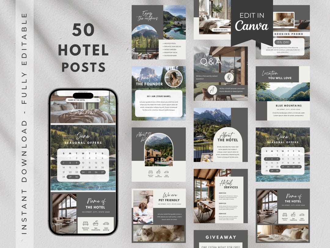 Hotel Instagram Post Template: Mountain Hospitality Social Media Bundle ...
