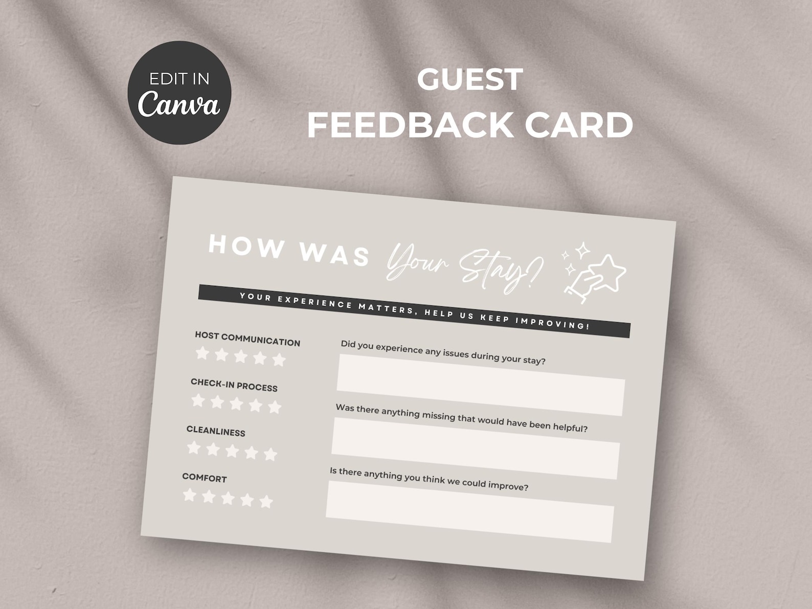 Airbnb Guest Feedback Card: Vacation Rental Comments (editable Canva ...