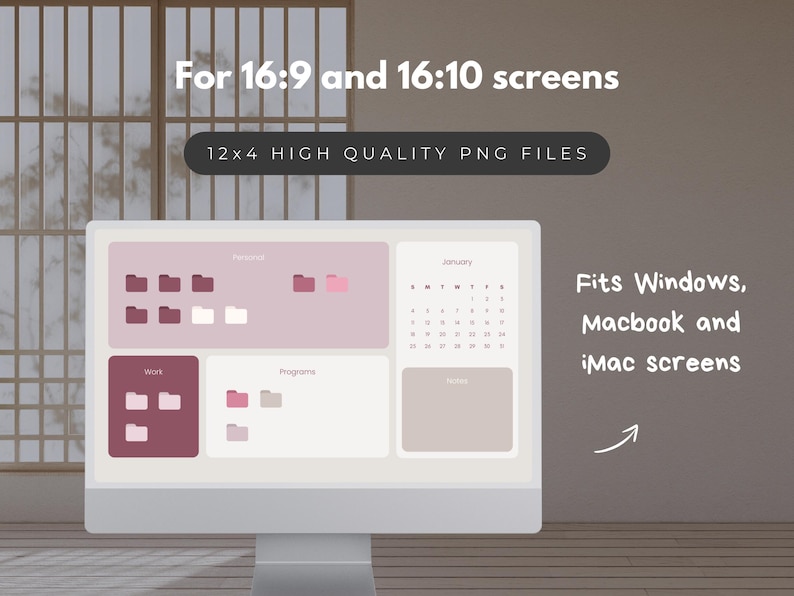 Desktop Organizer Wallpaper Set: Themed Background & Folder Icons (mac ...