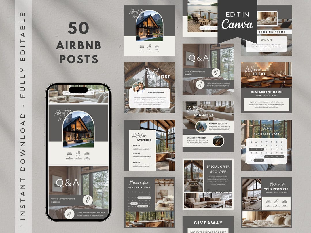 Airbnb Instagram Posts: Mountain House Social Media (editable Canva ...