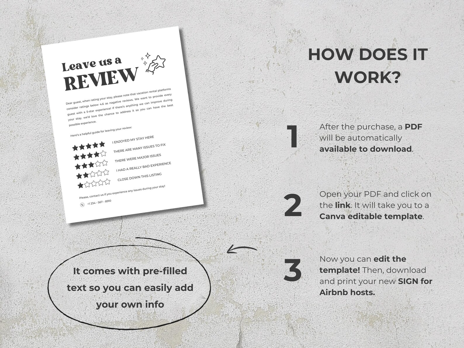 Airbnb 5-star Rating Sign: Vacation Rental Review Guide (editable Canva ...