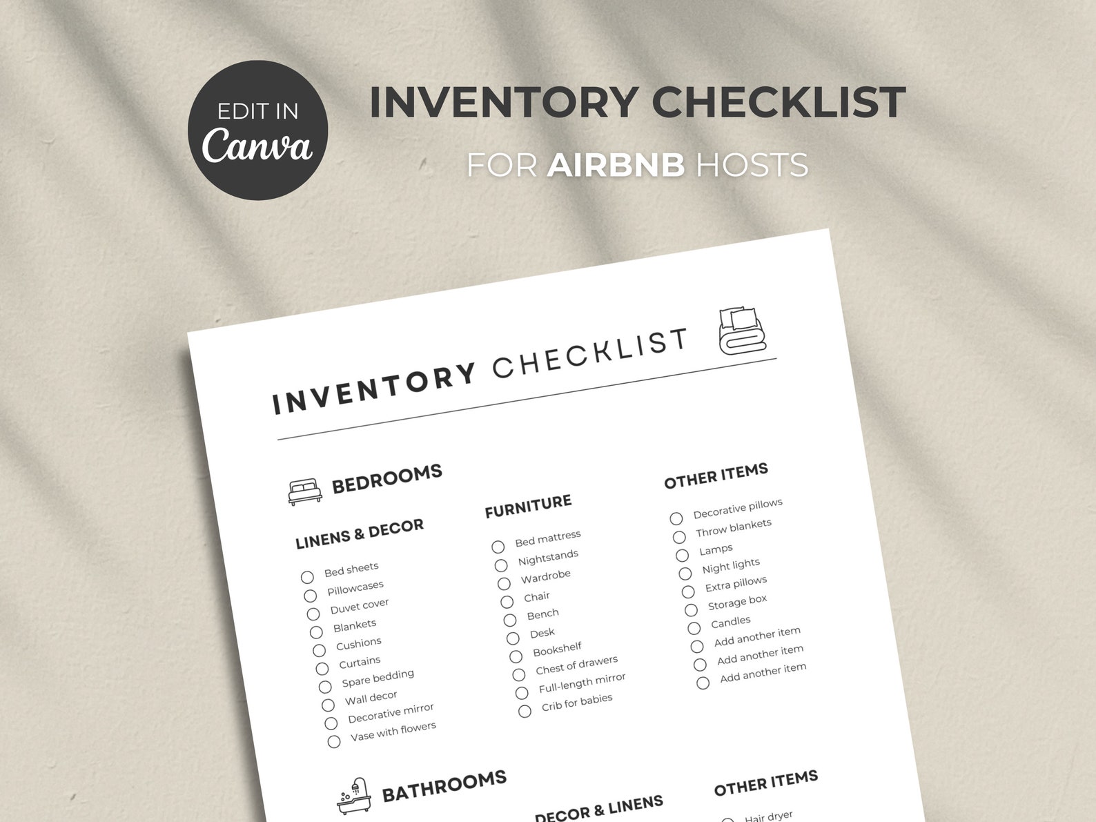 Airbnb Inventory Checklist: Guest Turnover List (editable Canva ...