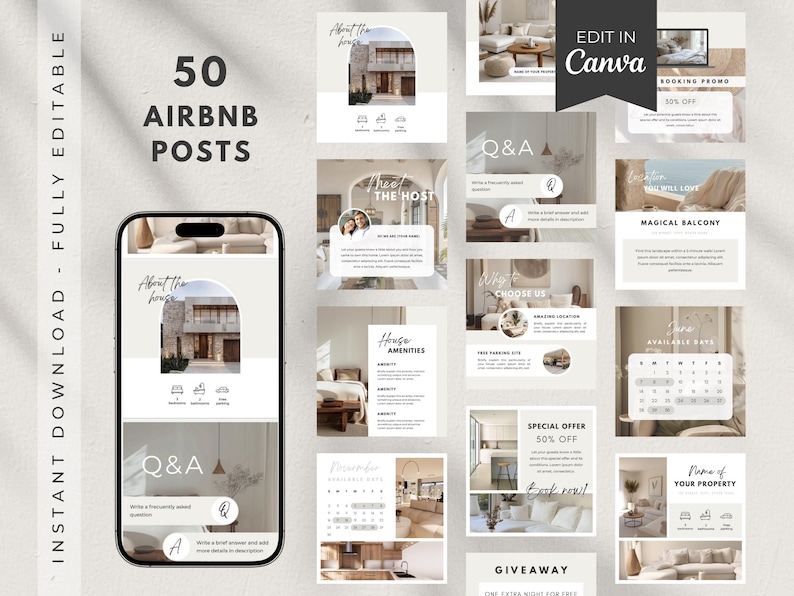 Airbnb Instagram Post Template: Vacation Rental Social Media (canva ...