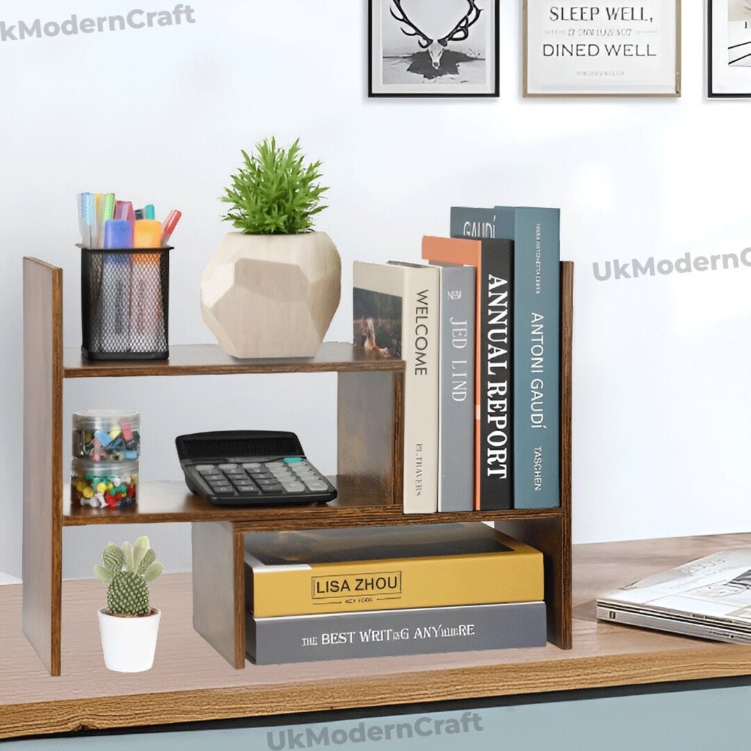 Adjustable Wooden Desktop Organizer Desktop Bookshelf Office Desk ...