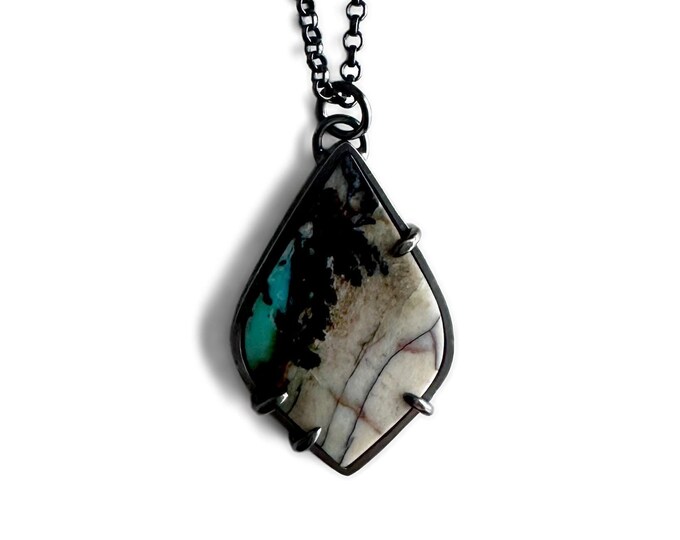 Blue Opalized Petrified Wood and Sterling Silver Handmade Pendant ...