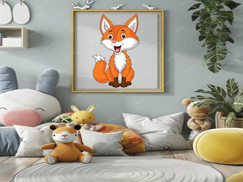 Cute Fox Cartoon Digital Printable Poster & Sticker | Nursery Fox Wall ...