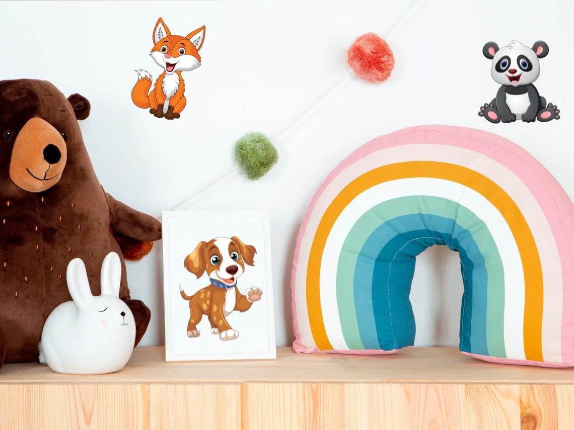 Cute Fox Cartoon Digital Printable Poster & Sticker | Nursery Fox Wall ...