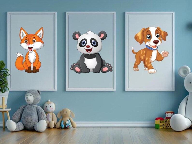 Cute Fox Cartoon Digital Printable Poster & Sticker | Nursery Fox Wall ...