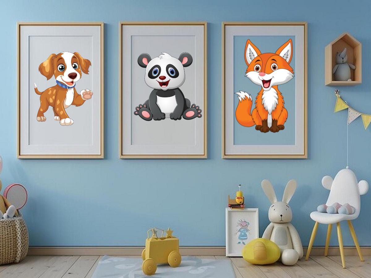 Cute Fox Cartoon Digital Printable Poster & Sticker | Nursery Fox Wall ...