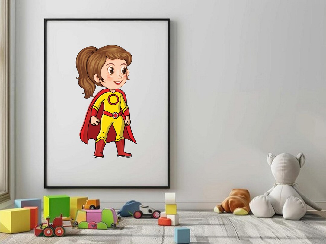 Superhero Girl Printable Poster - Bright Digital Art for Kids’ Room ...