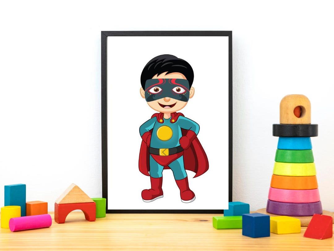 Digital Superhero Poster & Sticker Printable | Blue Masked Hero Kids ...