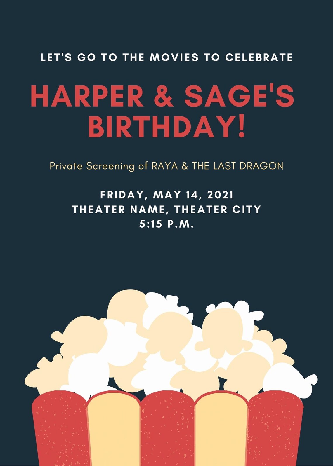 Movie Theater Themed Birthday Invitation - Customizable Design - Etsy