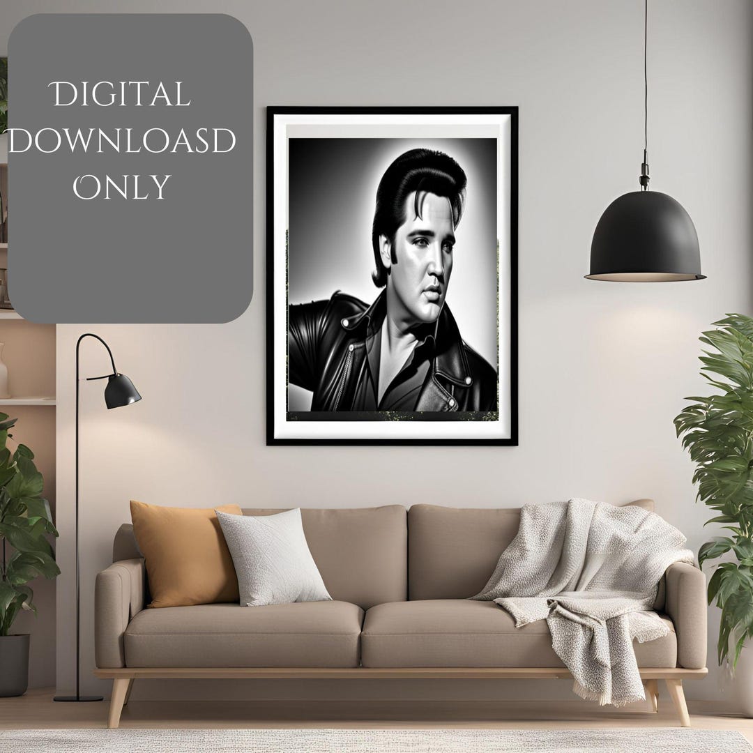 Elvis Presley Hand-drawn Art Black and White Digital Print, Vintage ...