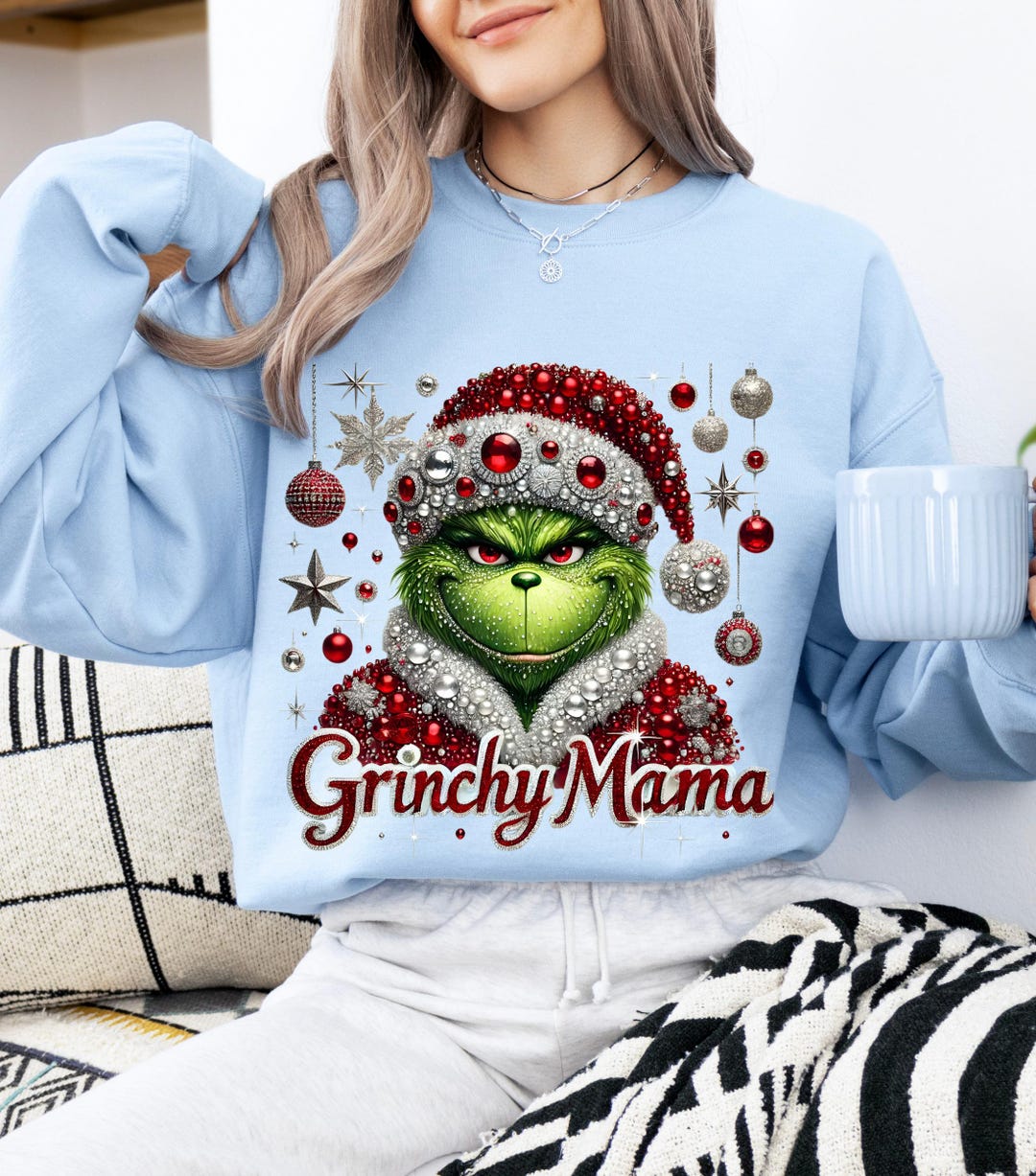 Rhinestone Grinchy Mama Sweatshirt, Grinch Mama Sweat, Grinchy T-shirt, Family Xmas Shirt ...