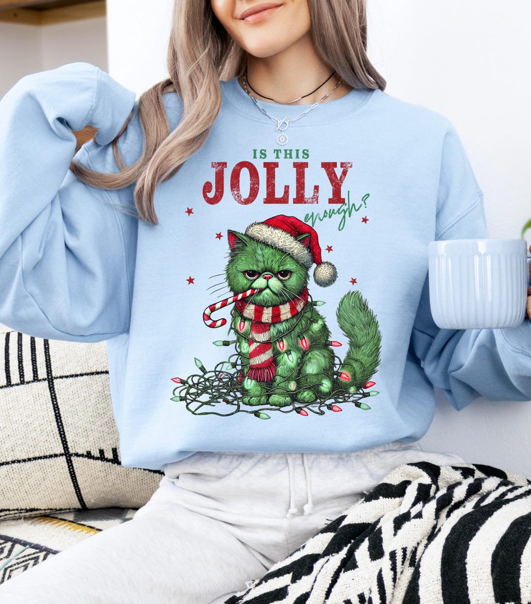 Is This Jolly Enough Sweat,grumpy Cat Christmas Sweat, Funny Christmas ...