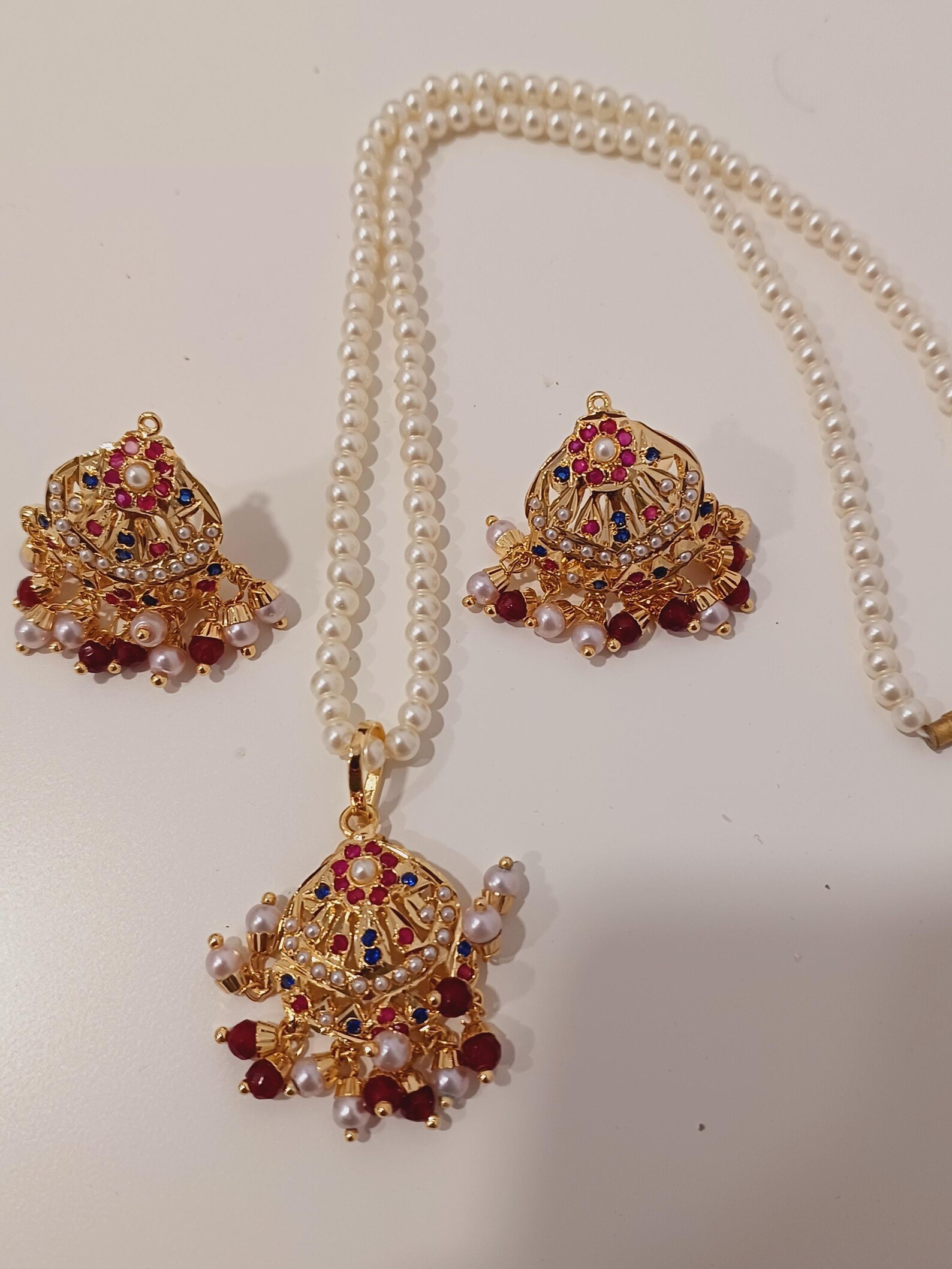 Handcrafted Indian Jadau Jewelry Set - Pearls and Intricate Details for ...
