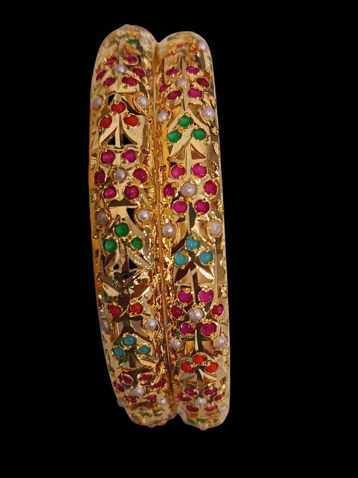 Punjabi Jadau Bangles in Navratan With Pearls and Stones/ Indian ...