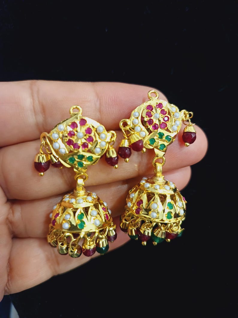Punjabi Jadau Multicolour Necklace Set in Emerald and Ruby Stones ...