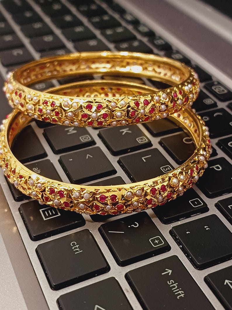 Punjabi Jadau Bangles in Ruby Stones With Pearls. Indian Jewellery - Etsy