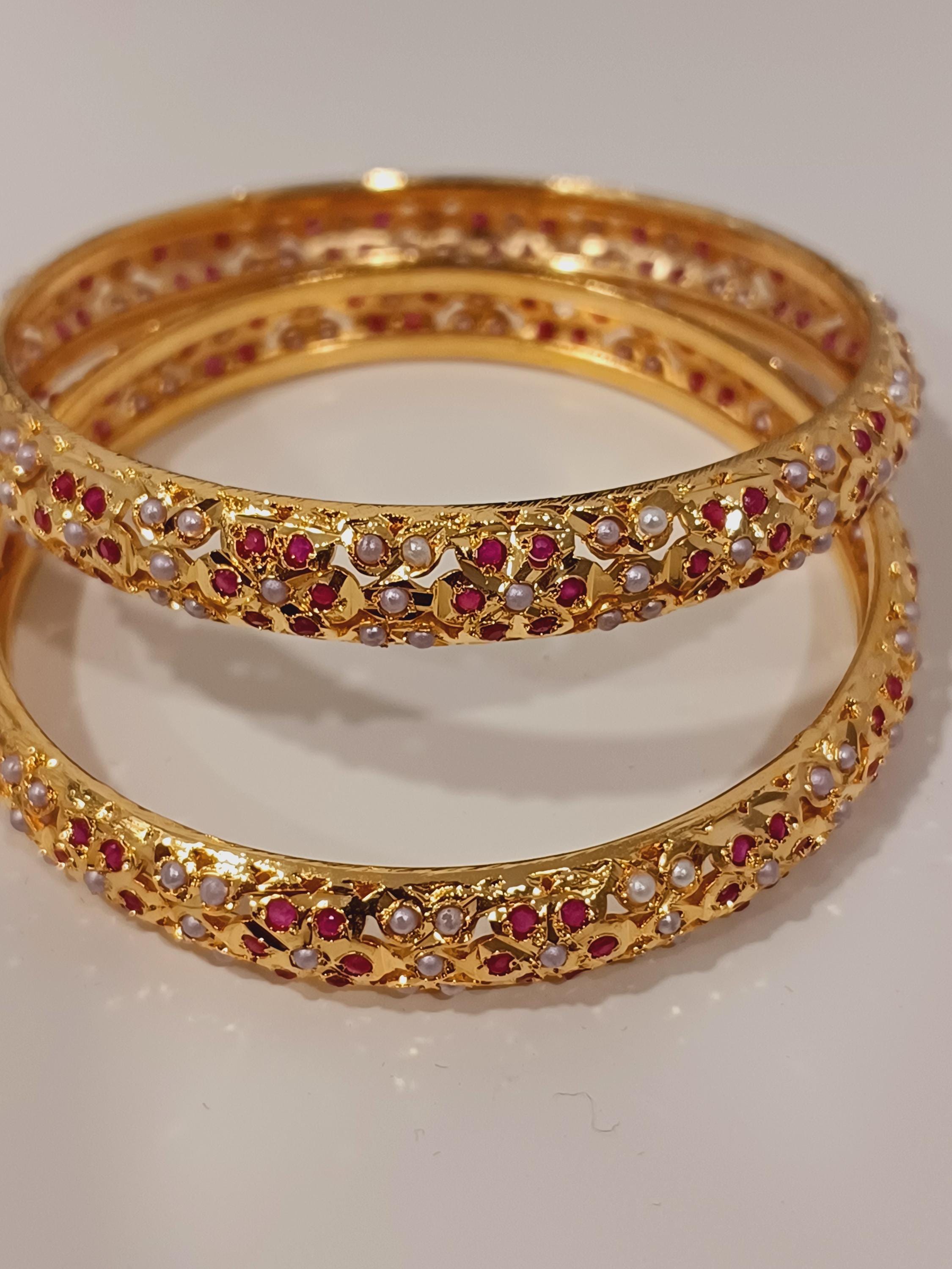 Punjabi Jadau Bangles in Ruby Stones With Pearls. Indian Jewellery - Etsy