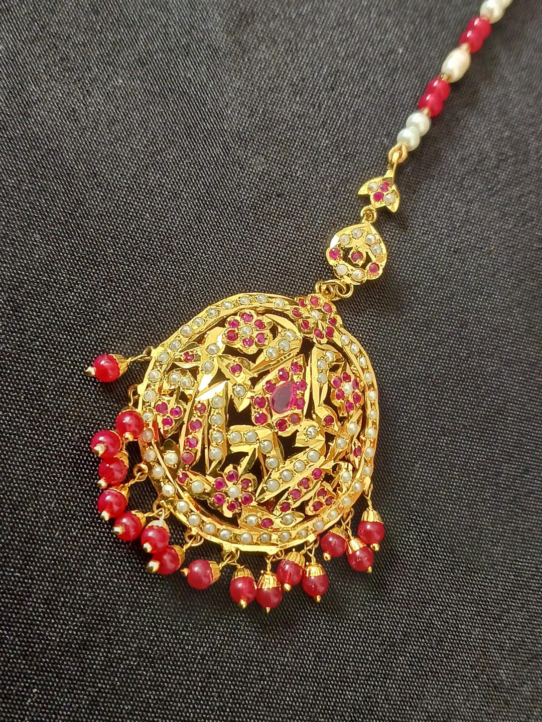 Punjabi Jadau Tikka in Ruby Stones and Pearls. Indian Jewellery - Etsy