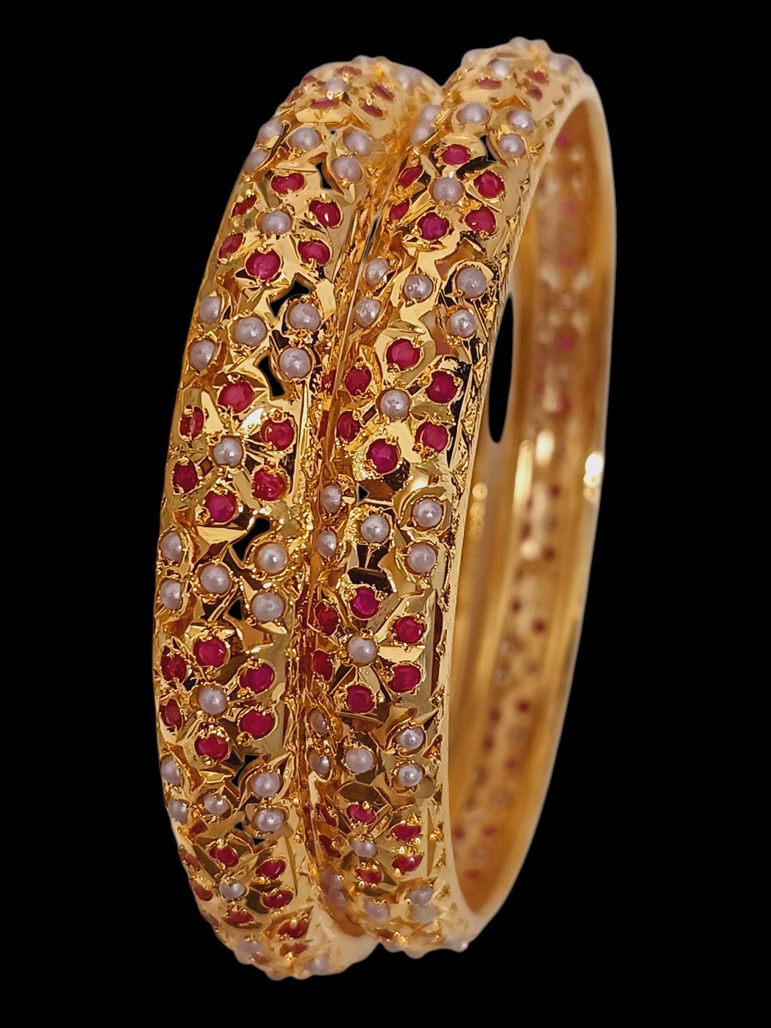 Punjabi Jadau Bangles in Ruby Stones With Pearls. Indian Jewellery - Etsy