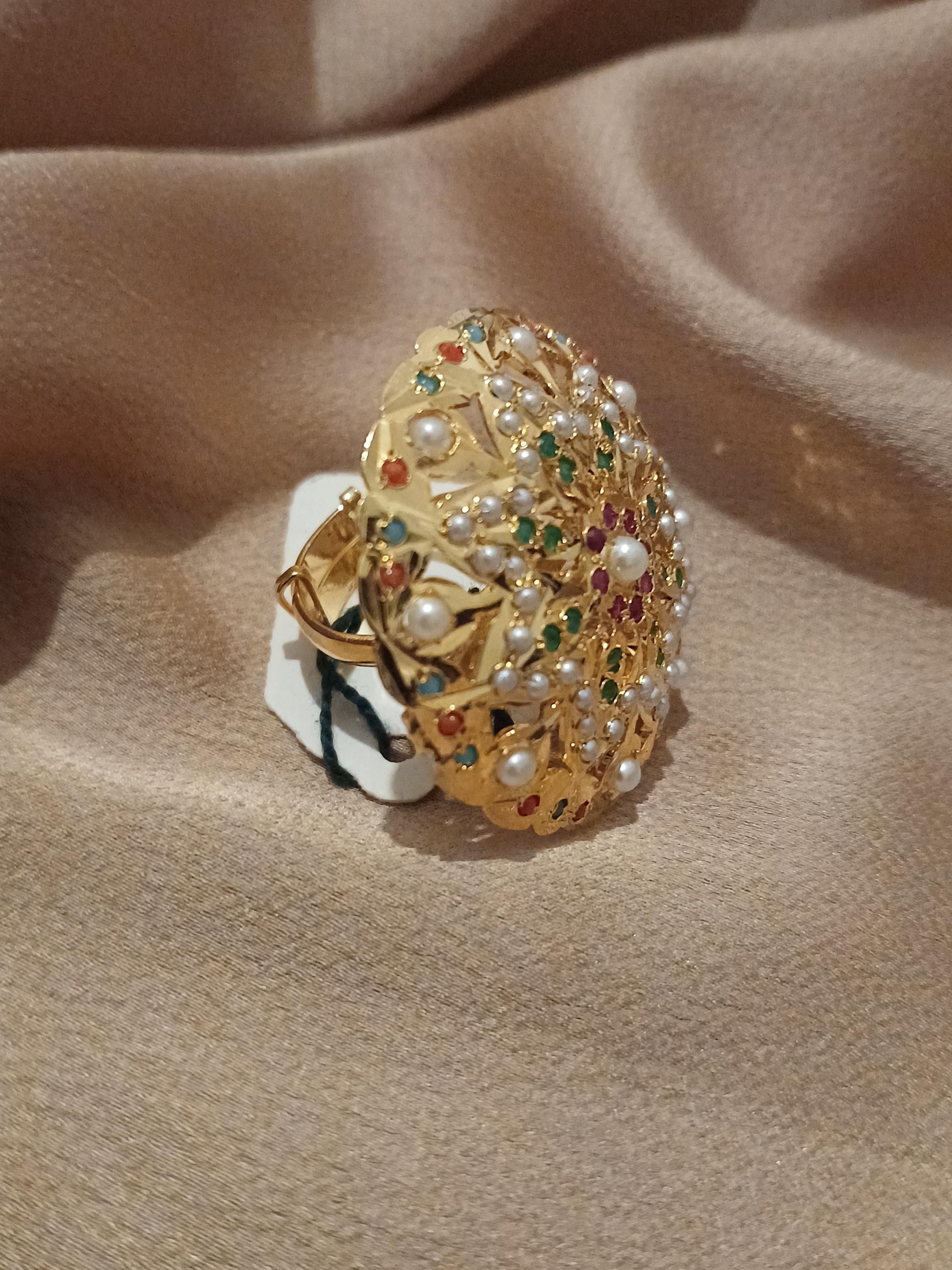 22K Gold Plated Jadau Ring: Indian Pearl Finger Ring - Etsy