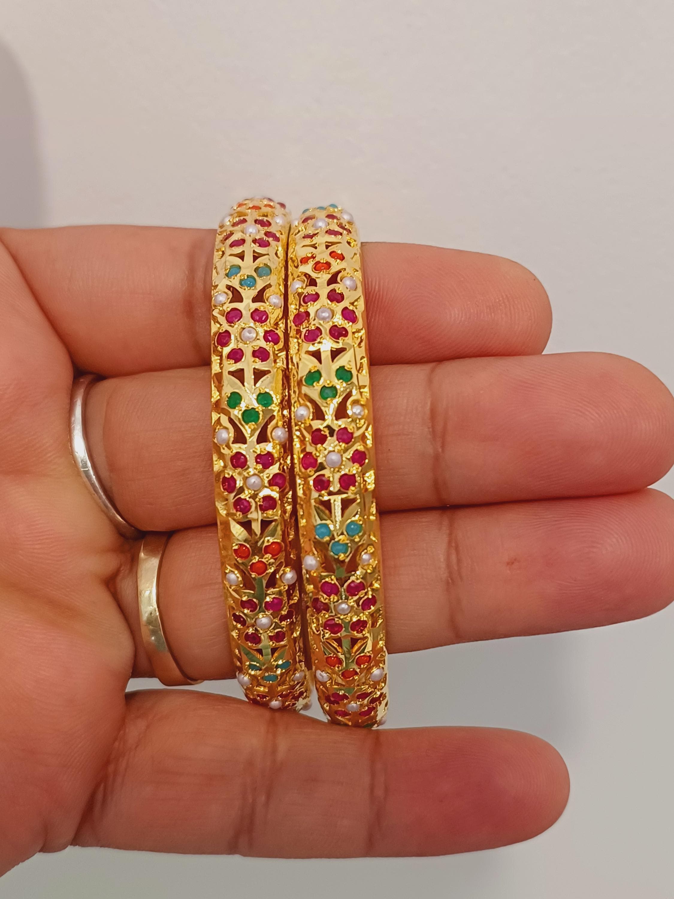 Punjabi Jadau Bangles in Navratan With Pearls and Stones/ Indian ...
