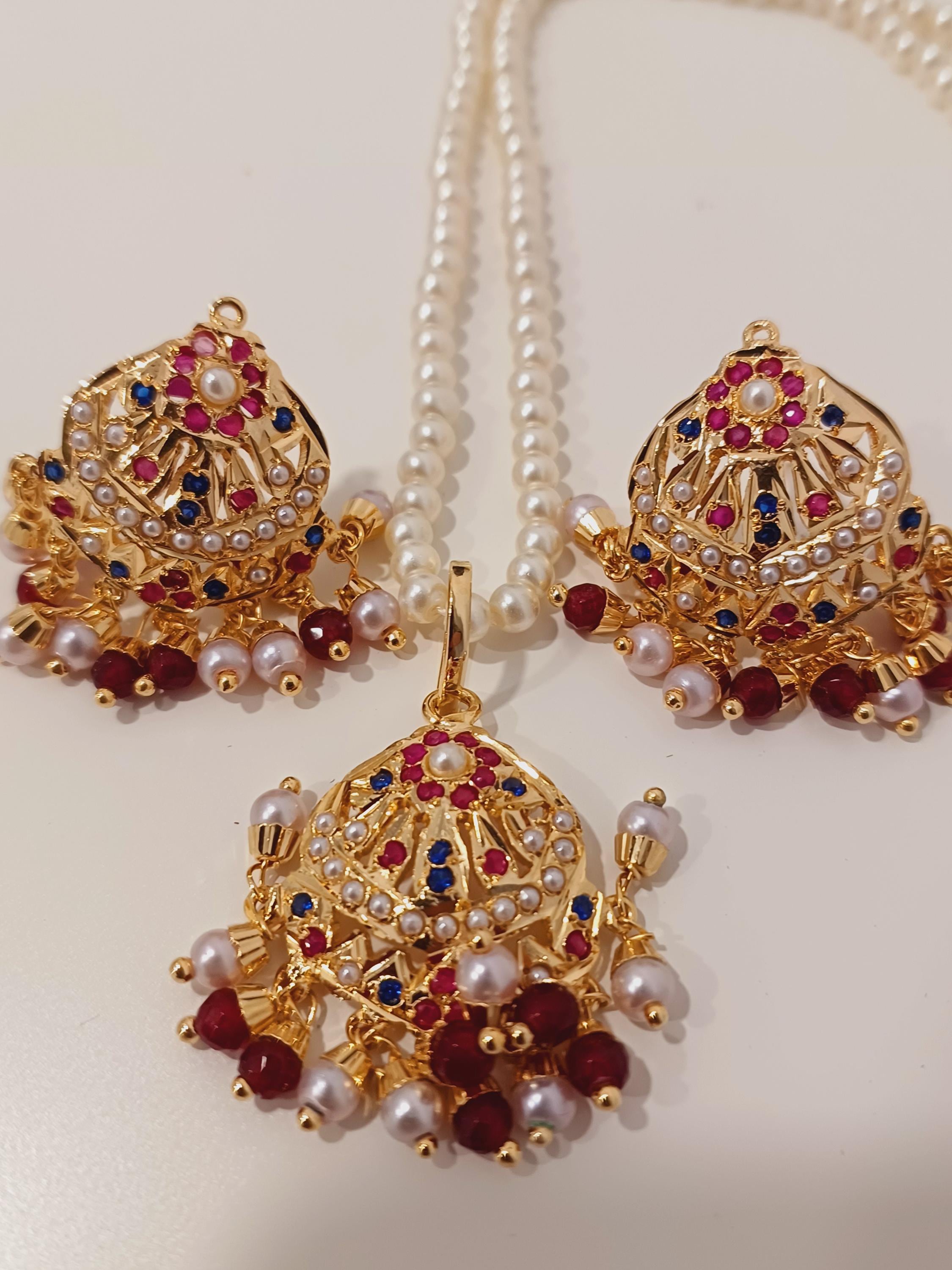 Handcrafted Indian Jadau Jewelry Set - Pearls and Intricate Details for ...