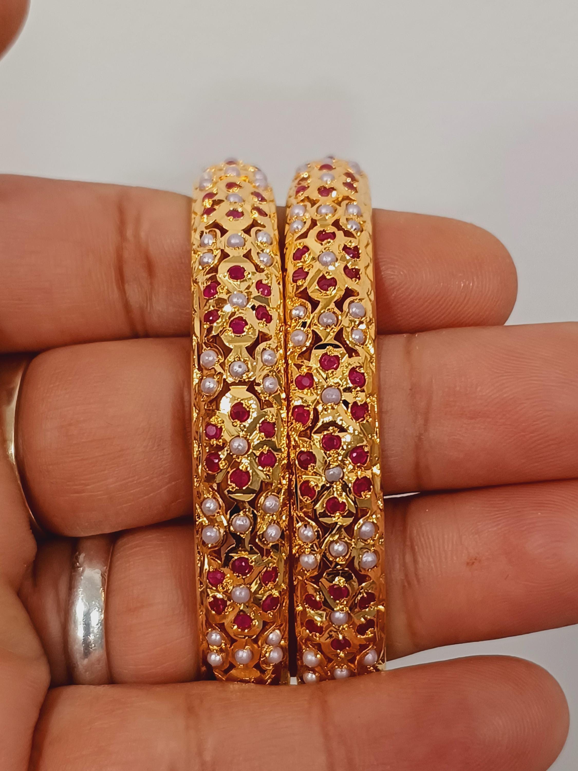 Punjabi Jadau Bangles in Ruby Stones With Pearls. Indian Jewellery - Etsy