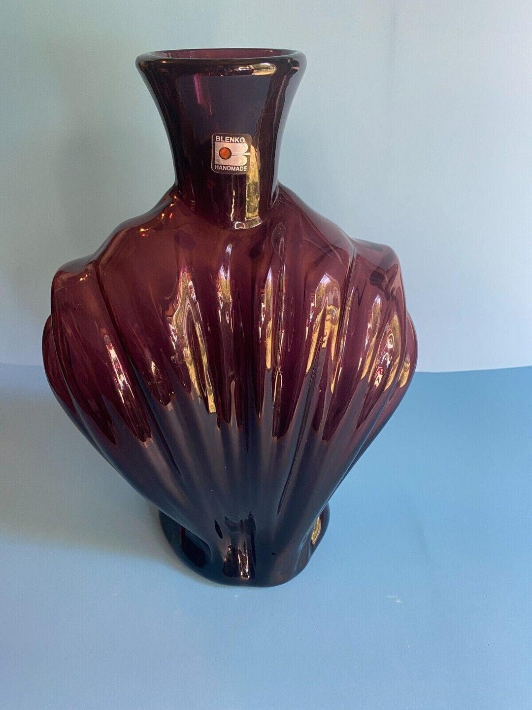 Vintage Hank Adams 1991 Emerald Blenko Amethyst Seashell Vase 9106, No ...