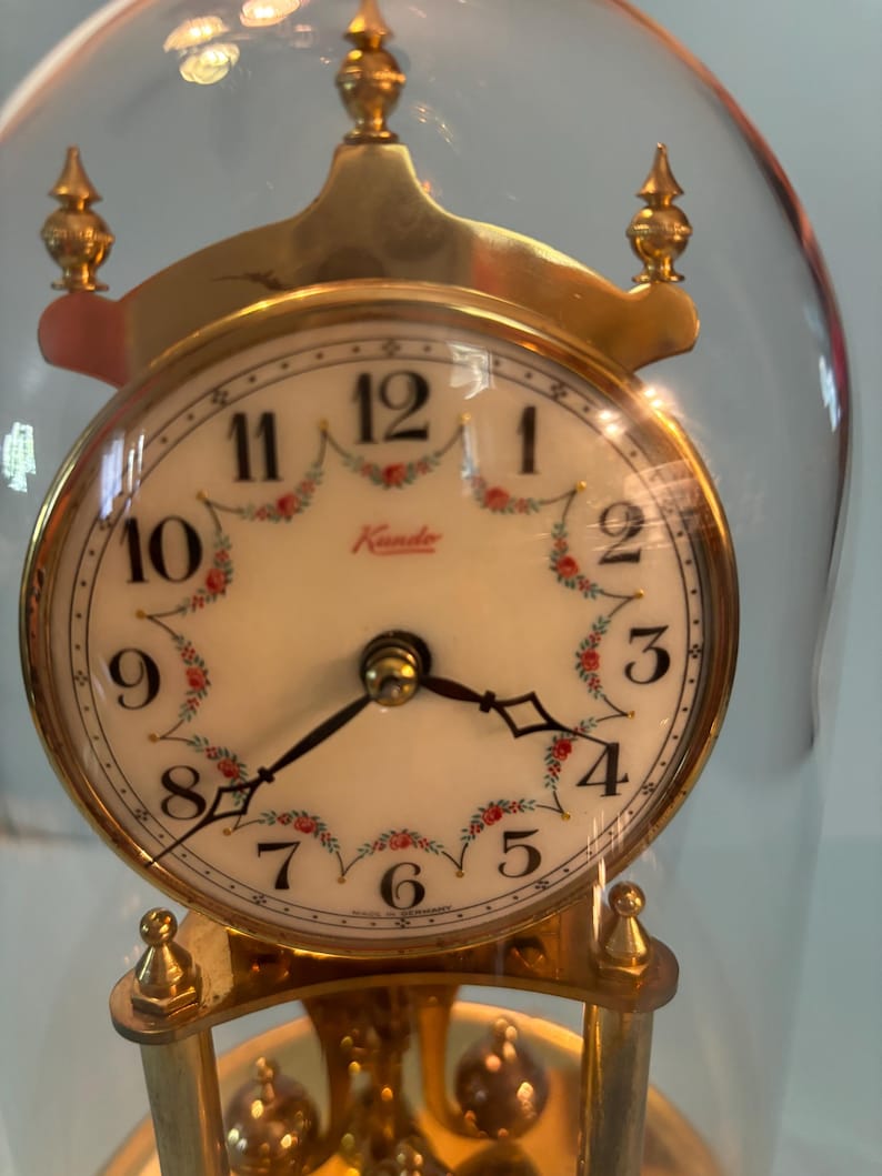 Working Kundo Kieninger & Obergfell Anniversary Ball Pendulum Table Clock, Brass With Glass Dome ...