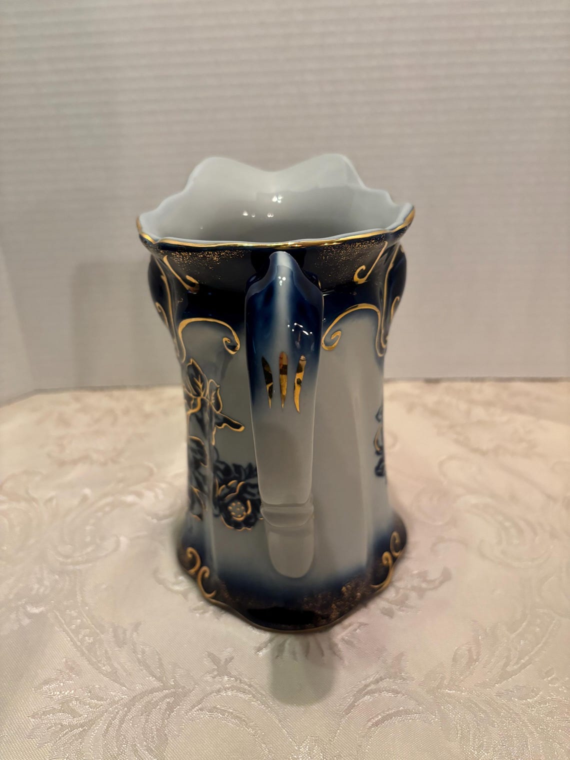 Antique Victoria Ware Ironstone Pitcher, 1800s, Flow Blue With Gold ...