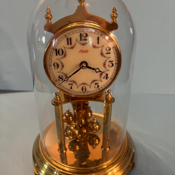 Working Kundo Kieninger & Obergfell Anniversary Ball Pendulum Table Clock, Brass With Glass Dome ...