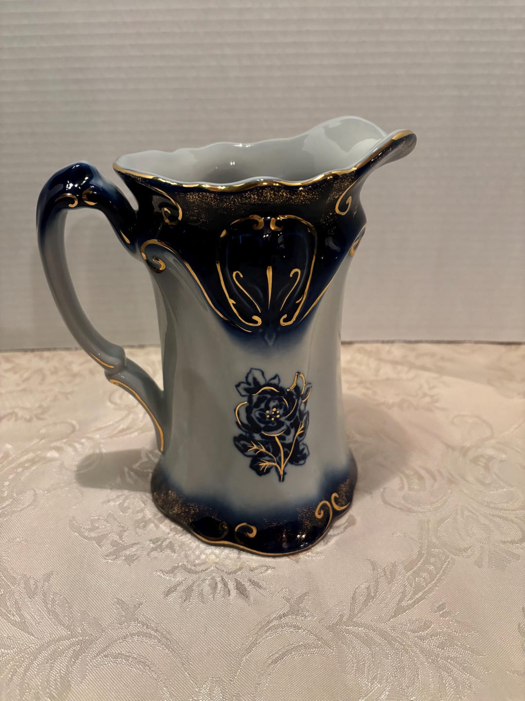 Antique Victoria Ware Ironstone Pitcher, 1800s, Flow Blue With Gold ...