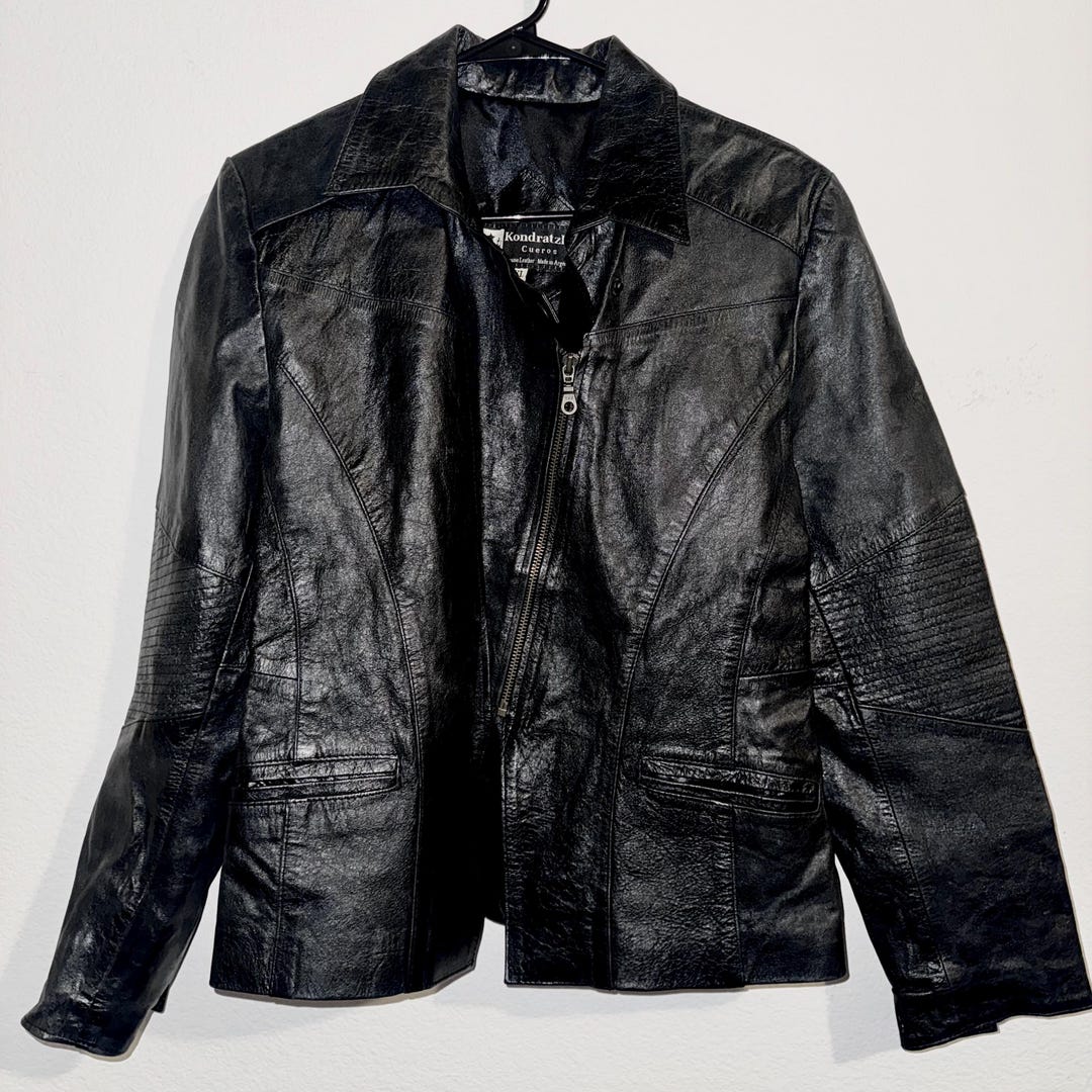 Womens Black Biker Leather Jacket Size XL Amazing Condition Gothic ...