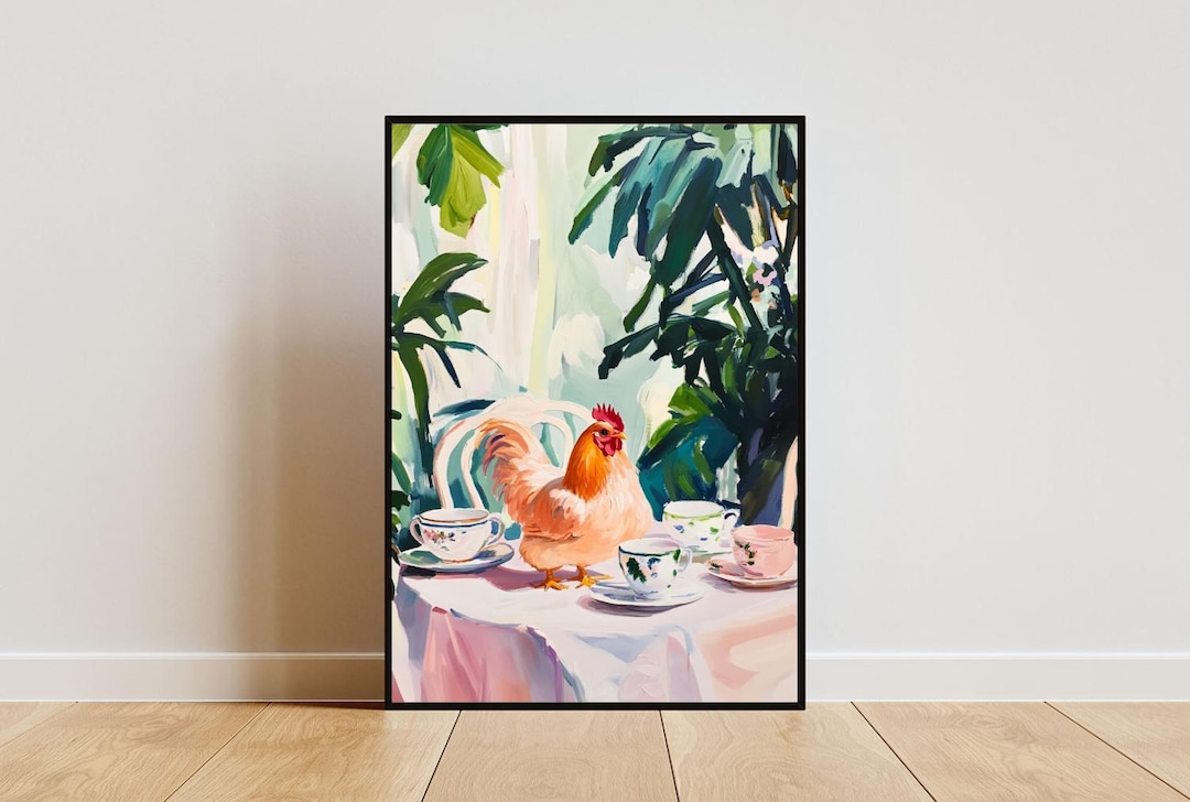 Retro Chicken Poster, Chicken Oil Painting, Vintage Chicken Poster ...