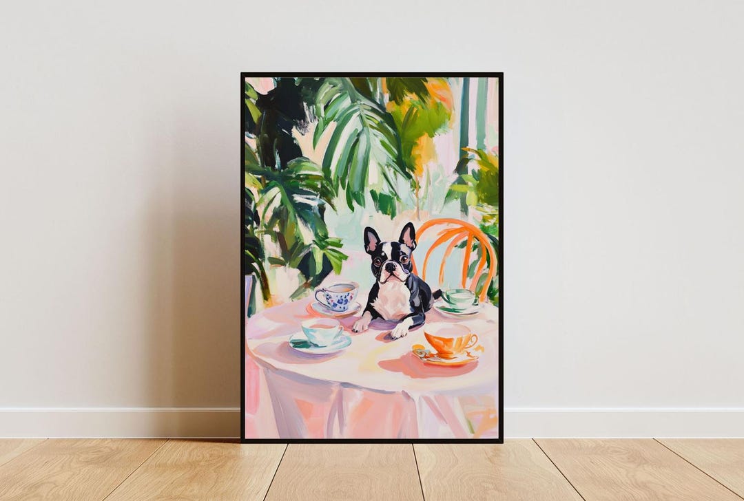 Retro Boston Terrier Poster, Boston Terrier Oil Painting, Boston ...