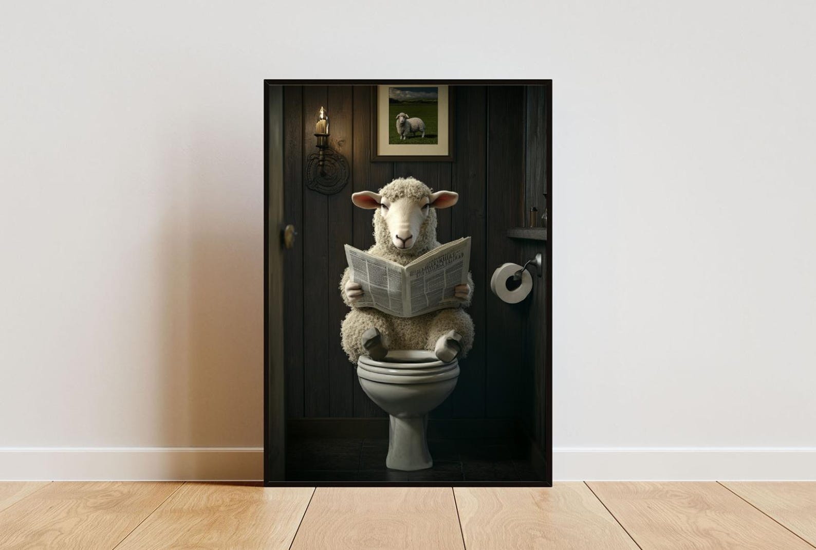 Sheep on Toilet Poster, Animal Poster, Sheep Bathroom Print, Animal ...