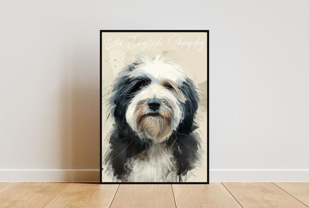 Old English Sheepdog Poster, Dog Poster, Old English Sheepdog Print ...