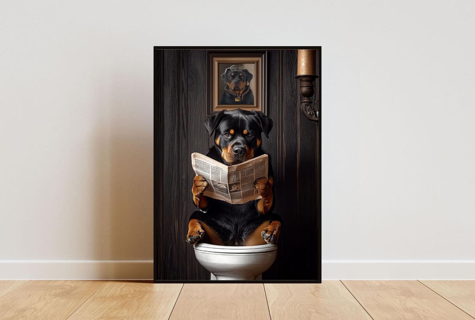 Rottweiler on Toilet Poster, Dog Poster, Rottweiler Bathroom Print, Dog ...